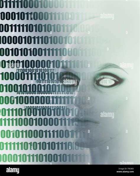 Concept Image Of A Robotic Face Blending Into Binary Code Depicting