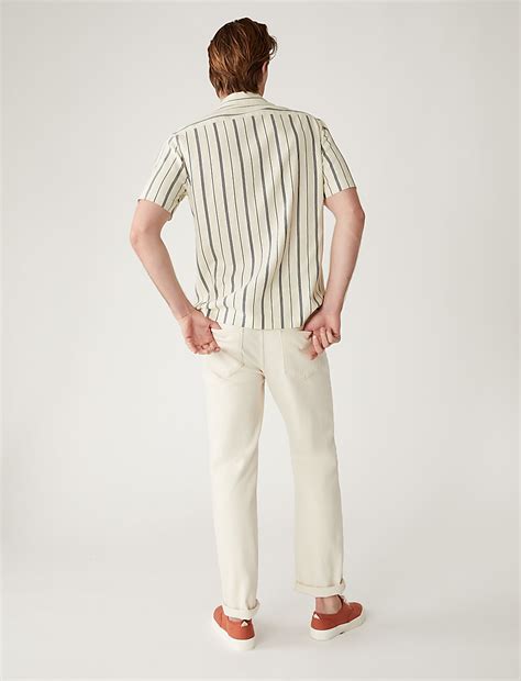 Buy Linen Blend Striped Cuban Collar Shirt At Marks And Spencer