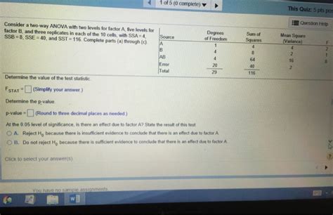 Solved Question Help Consider A Two Way Anova With Two
