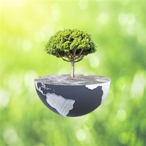 Globe With Tree Green Background Stock Illustration Illustration Of