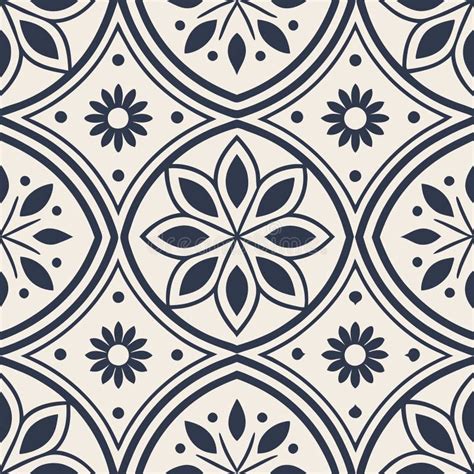 Elegant Floral Geometric Seamless Pattern In Classic Dark Blue And