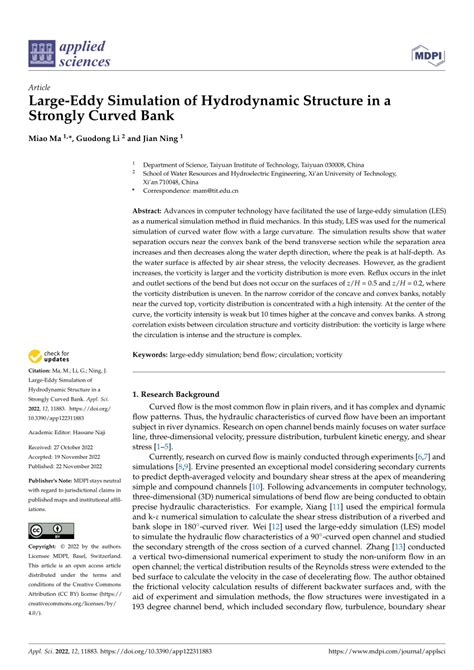 Pdf Large Eddy Simulation Of Hydrodynamic Structure In A Strongly Curved Bank