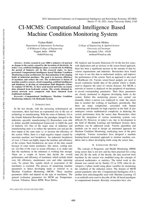PDF CI MCMS Computational Intelligence Based Machine Condition