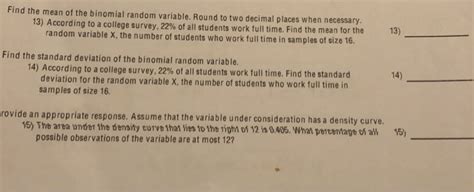 Solved Find The Mean Of The Binomial Random Variable Round Chegg