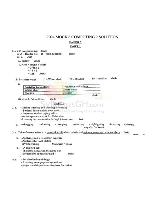 2024 mock 6 computing 2 solution pdf