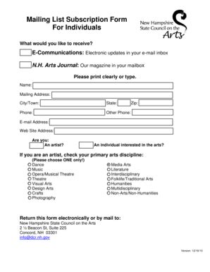 Mailing List Subscription Form For Individuals Nh Gov Nh Fill