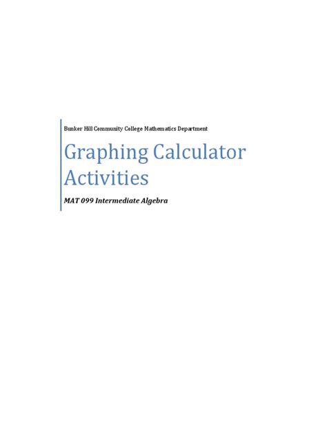 Mat099 Graphing Calculator Activities Pdf Quadratic Equation