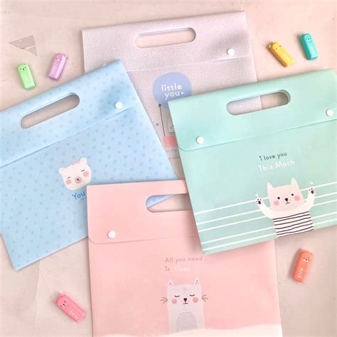 A4 Button File Handle Document Folder Zipper File Plastic File Student