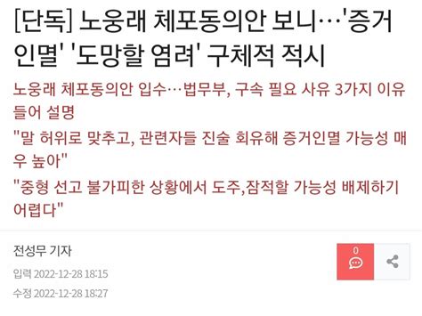 단독 노웅래 체포동의안 보니증거인멸 도망할 염려 구체적 적시 정치시사 에펨코리아