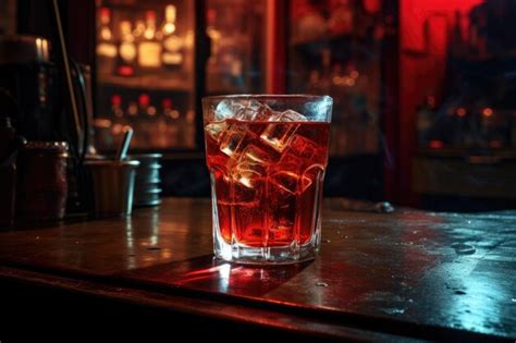 Premium Ai Image Cocktail With Ice Cubes On A Bar Counter In A