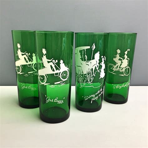 Anchor Hocking Gay Nineties Coolers Set Of 4 Forest Green 1950s