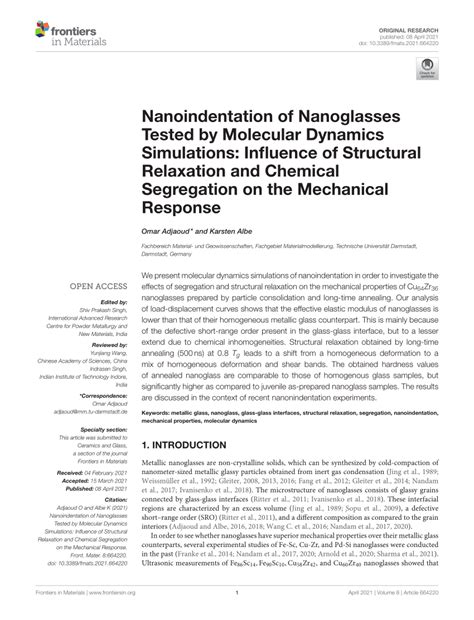 Pdf Nanoindentation Of Nanoglasses Tested By Molecular Dynamics