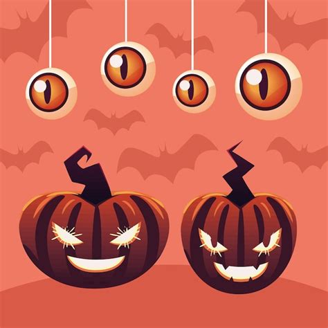 Premium Vector Halloween Pumpkins And Eyeballs