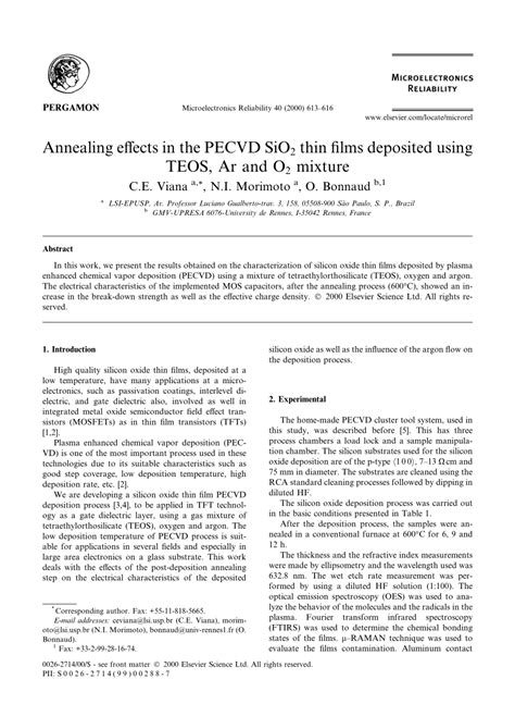 Pdf Annealing Effects In The Pecvd Sio 2 Thin Films Deposited Using Teos Ar And O 2 Mixture