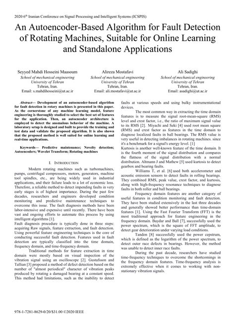 Pdf An Autoencoder Based Algorithm For Fault Detection Of Rotating Machines Suitable For