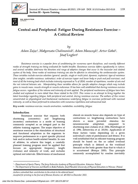 Central And Peripheral Fatigue During Resistance Exercise A Critical