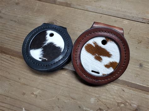 Sass Badge Holder Cowhide Backing Hellhound Leather Co