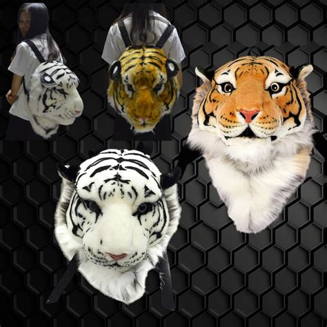 Plush Tiger Face Backpack White And Yellow Tiger Assorted Gloworks