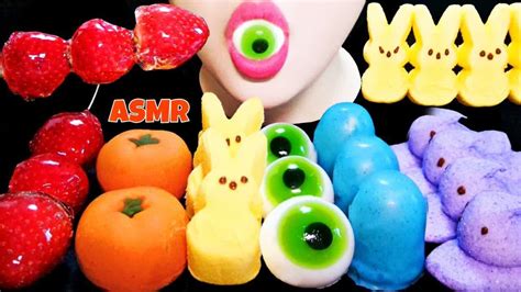 Asmr🌈rainbow Party 딸기 탕후루 마시멜로우 눈알젤리 귤 화과자 Eating Sounds Mukbang