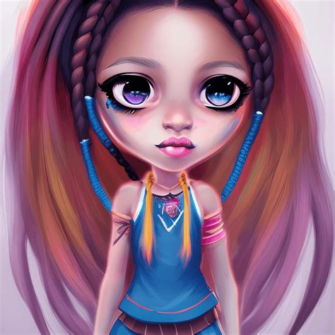 Chica Kawaii De Piel Morena Con Trenzas Coloridas De Charlie Bowater