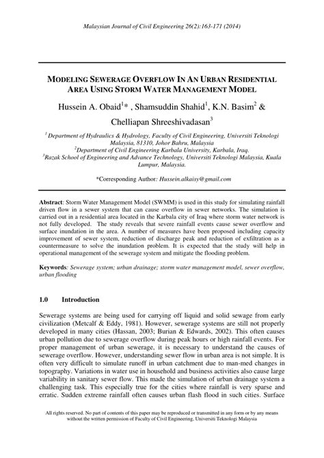 Pdf Modeling Sewerage Overflow In An Urban Residential Area Using