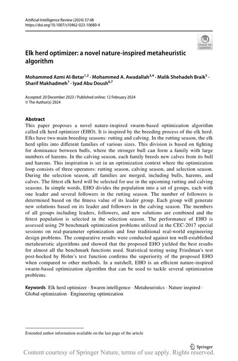 Pdf Elk Herd Optimizer A Novel Nature Inspired Metaheuristic Algorithm
