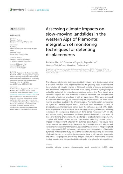 Pdf Assessing Climate Impacts On Slow Moving Landslides In The Western Alps Of Piemonte
