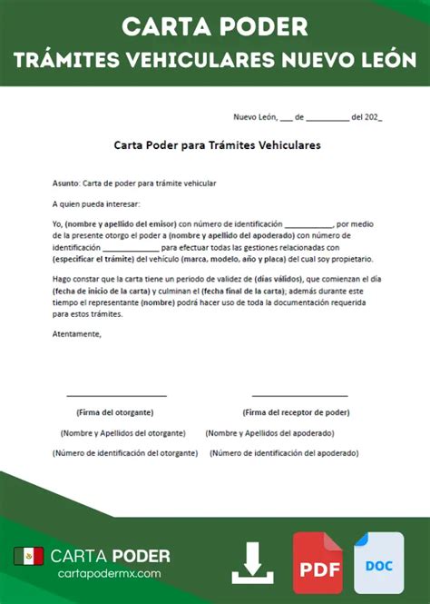 ᐅ Carta Poder para Trámites Vehiculares en Nuevo León