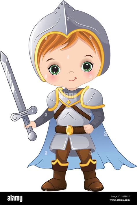 Vector Cartoon Cute Little Knight With Sword Stock Vector Image And Art