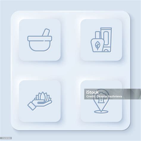 세트 라인 모르타르와 유봉 연고 크림 튜브 연꽃과 마사지 흰색 사각형 버튼입니다 벡터 개선에 대한 스톡 벡터 아트 및 기타 이미지 Istock