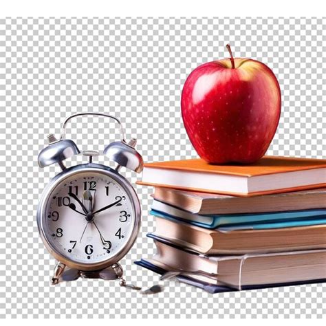 Stack De Libros Y Cuadernos Soporte De Lápiz De Manzana Roja En El