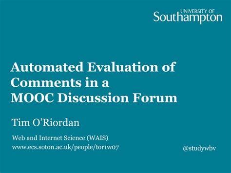 Automated Evaluation Of Comments In A Mooc Discussion Forum Ppt