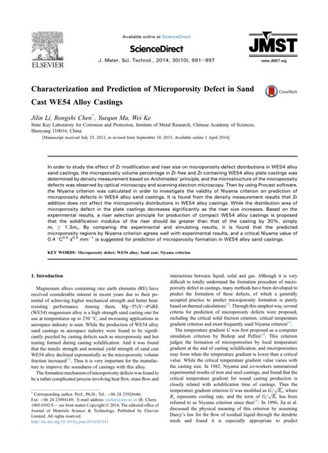 Pdf Characterization And Prediction Of Microporosity Defect In Sand Cast We54 Alloy Castings