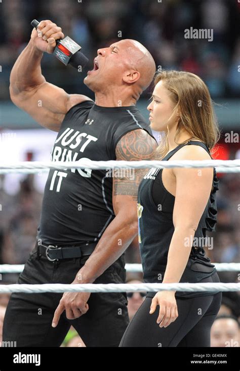 Santa Clara Ca March 29 Dwayne The Rock Johnson Is Joined By Ronda