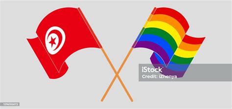튀니지와 Lgbtq의 교차하고 흔들리는 깃발 0명에 대한 스톡 벡터 아트 및 기타 이미지 0명 6 Lgbtqia 문화