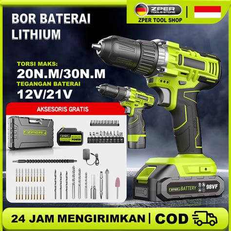 Jual Zper 12v21v Bor Listrik Mesin Bor Baterai Tangan Cordless Drill