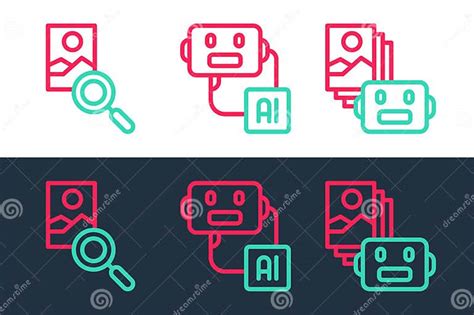 Set Line Artificial Intelligence Robot Photo Retouching And Icon