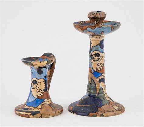 Pair Of Bursley Ware Amstel Candlesticks By F Rhead Zother 20th