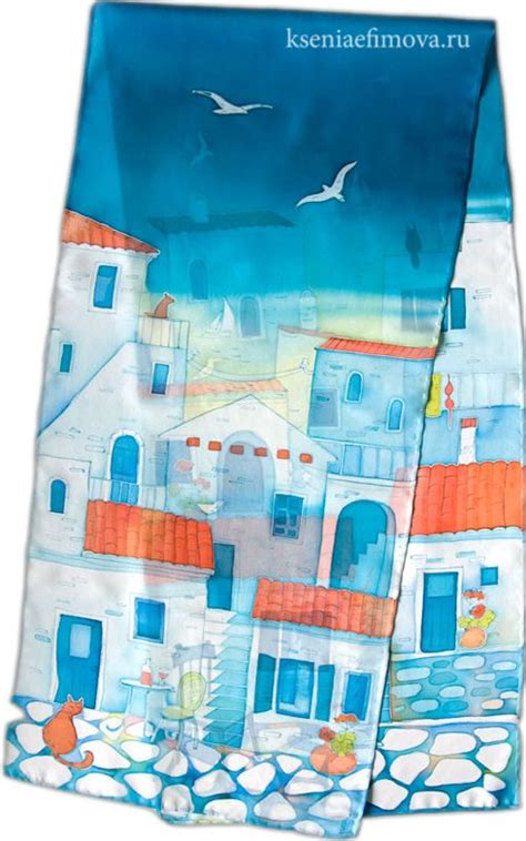Шарф Мечты о море Роспись по шелку Батик Роспись ткани