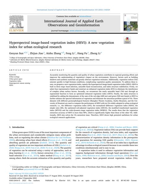 Pdf Hyperspectral Image Based Vegetation Index Hsvi A New