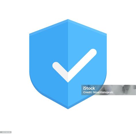 승인을 위해 체크 표시가 있는 파란색 방패 아이콘 디자인 벡터 일러스트 레이 션입니다 3차원 형태에 대한 스톡 벡터 아트 및