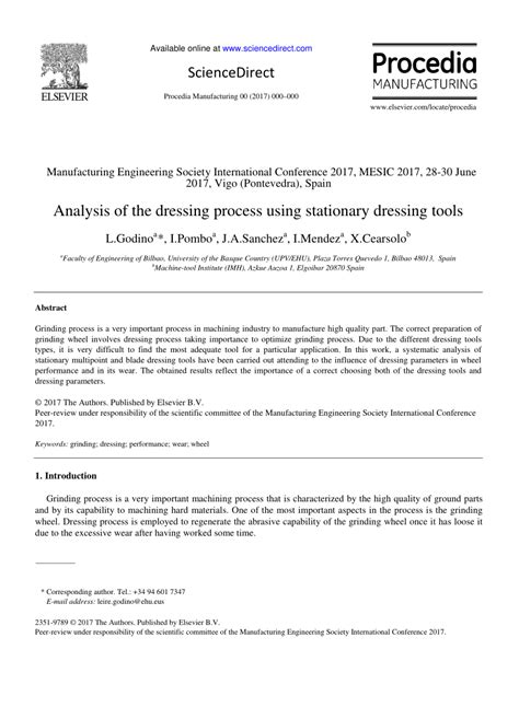 Pdf Analysis Of The Dressing Process Using Stationary Dressing Tools