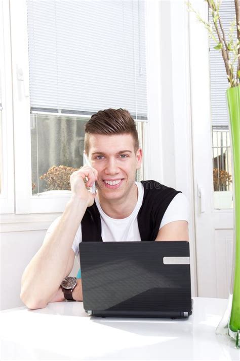 Man Using Laptop Having Problems With Communication And Internet Stock Photo Image Of Handsome