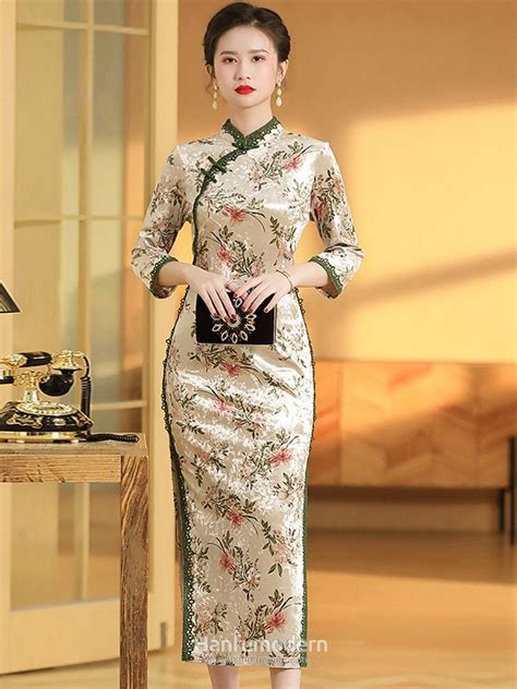 Glamorous Slim Vintage Cheongsam Velvet Printed Long Qipao Dress