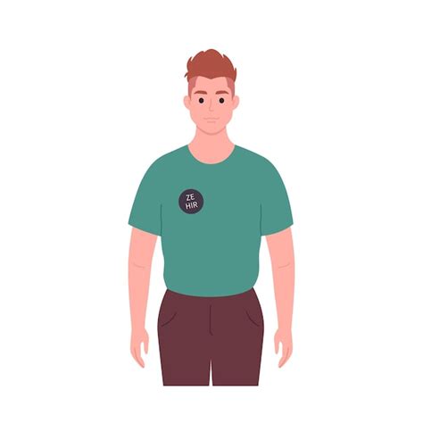 Premium Vector Young Character With Gender Pronouns Pin She He