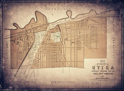 Utica New York Vintage Historical Map 1876 Sepia Photograph By Carol