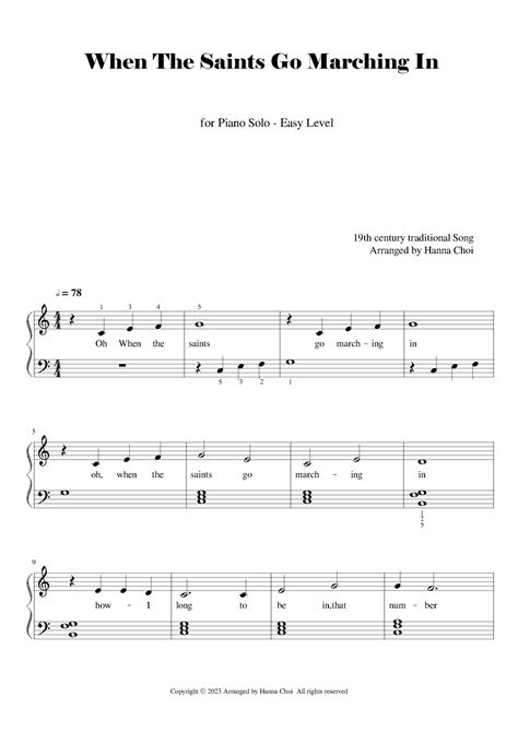 When The Saints Go Marching In For Piano Soloeasy Level Arr Hanna