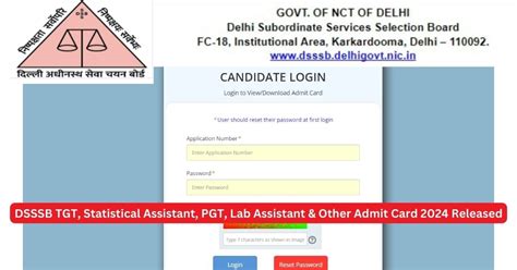 Dsssb Tgt Statistical Assistant Pgt Lab Assistant And Other Admit Card