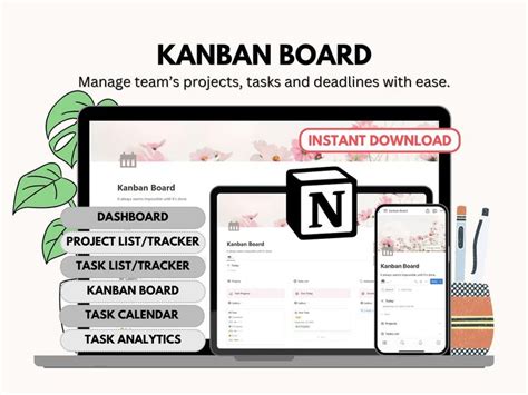 Notion Kanban Board Template Task Tracker Dashboard Digital Download In 2025 Kanban Kanban