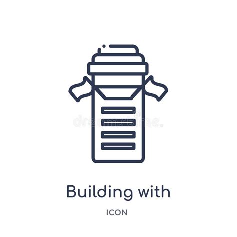 Linear Building With Two Flags Icon From Buildings Outline Collection Thin Line Building With
